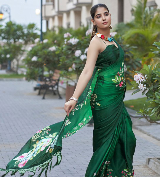 Satrani Floral Satin Saree
